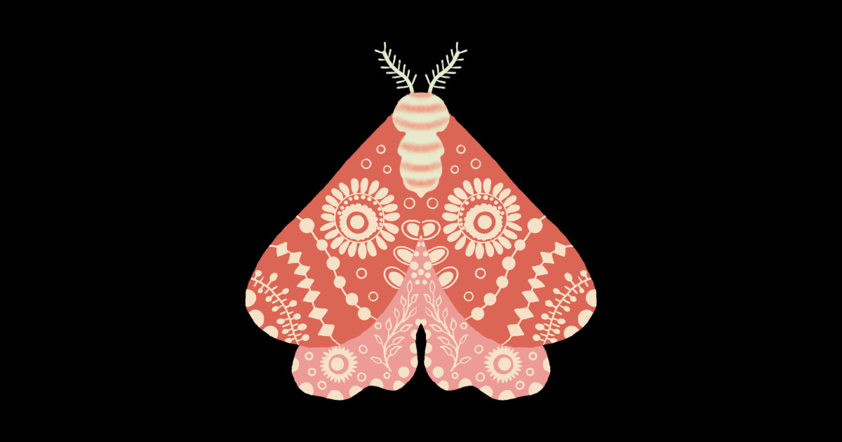 Folk Art Moth in Coral - Moth - Sticker | TeePublic