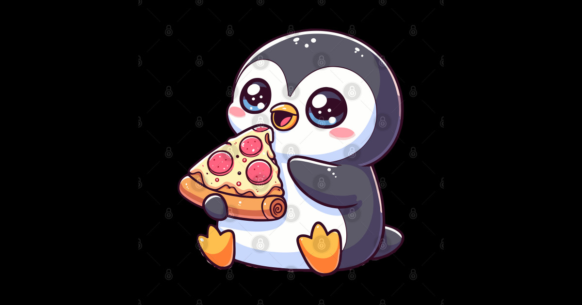 Cute penguin eating pizza - Penguin - Sticker | TeePublic