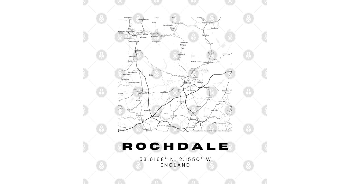 Minimalist Rochdale Map Art | Black and White Coordinates Print ...