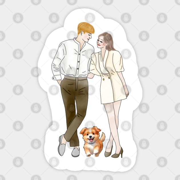 Couple with dog - Couple - Sticker | TeePublic