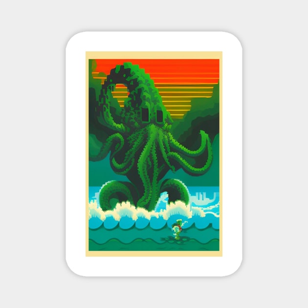 Pixel Cthulhu - Sunset Retro - Cthulhu - Magnet | TeePublic