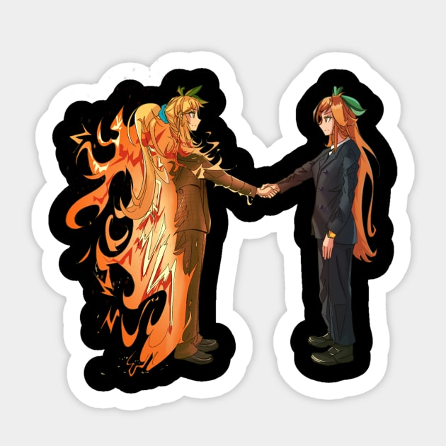 Fire Handshake Anime - Anime Art - Sticker | TeePublic