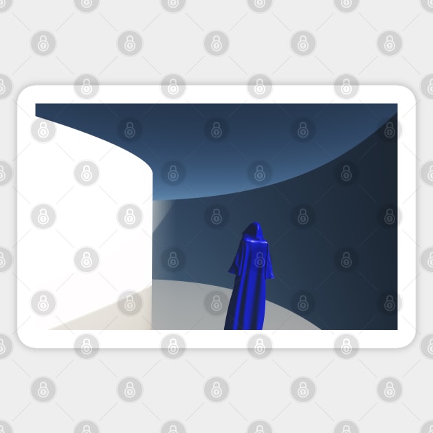 Figure in blue cloak - Figure In Blue Cloak - Sticker | TeePublic