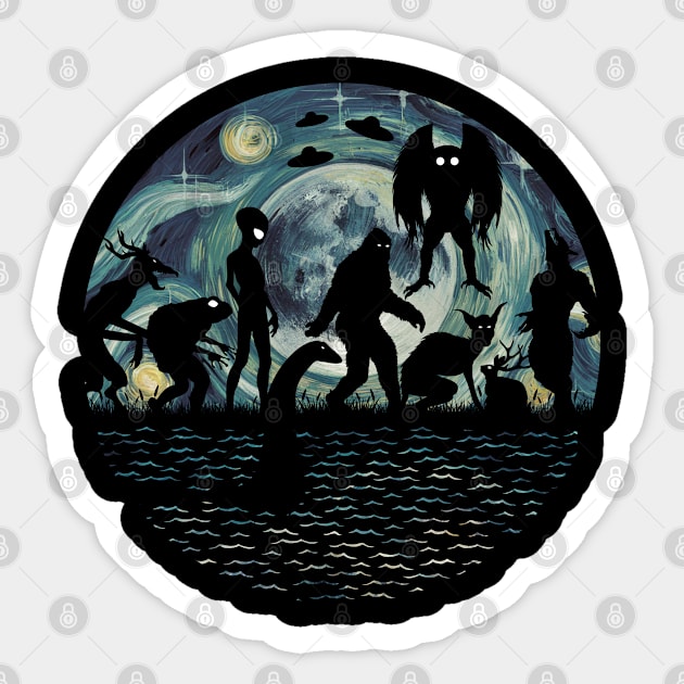 Cryptids Starry Night - Starry Night - Sticker | TeePublic