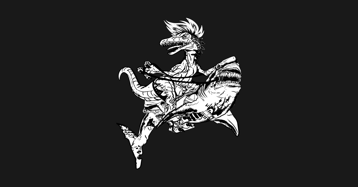 Raptor Riding Shark - Raptor Riding Shark - T-Shirt | TeePublic