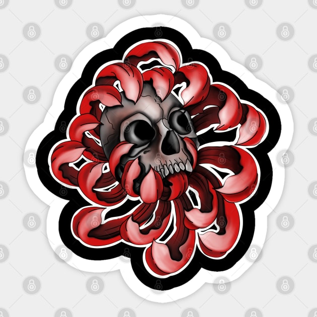Scull in Red Flower - Scull - Sticker | TeePublic