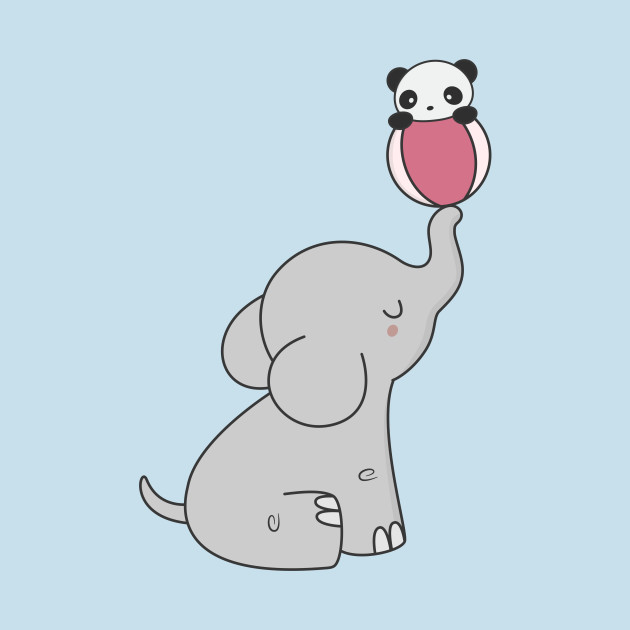 Kawaii Cute Elephant and Panda - Elephants - T-Shirt | TeePublic