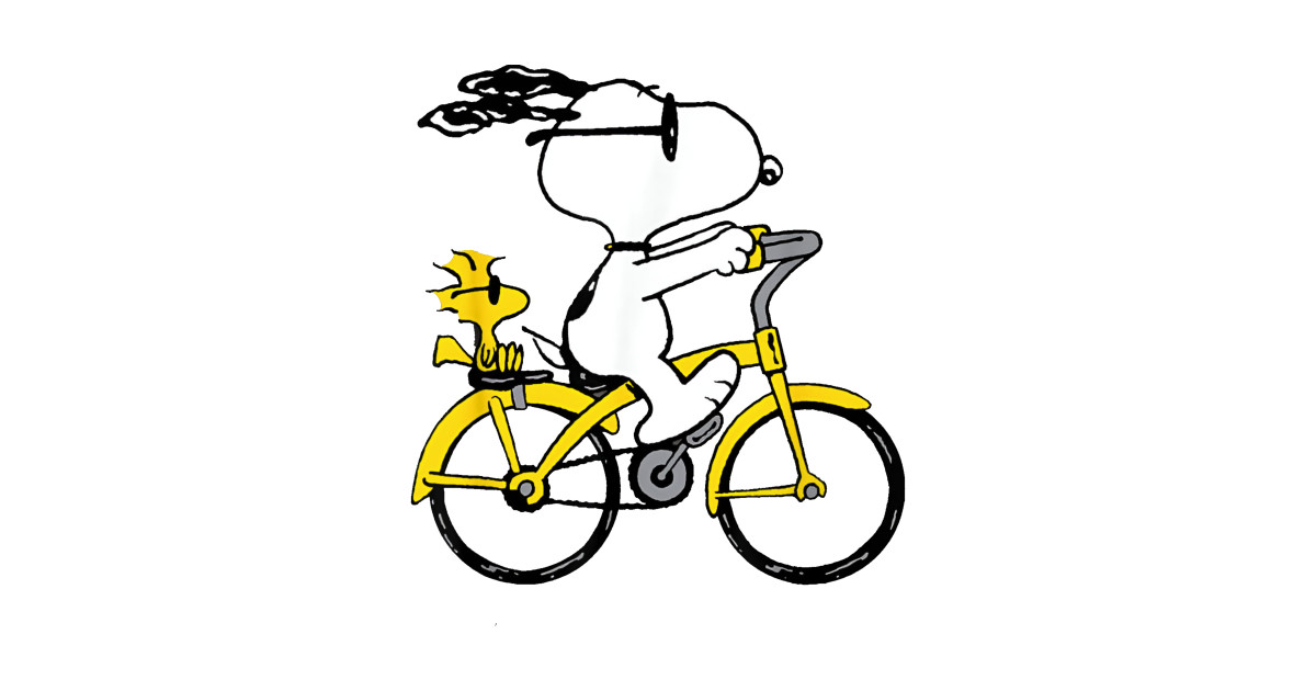 Snoopy & Woodstock Riding Bike - Oasis Snoopy - T-Shirt | TeePublic