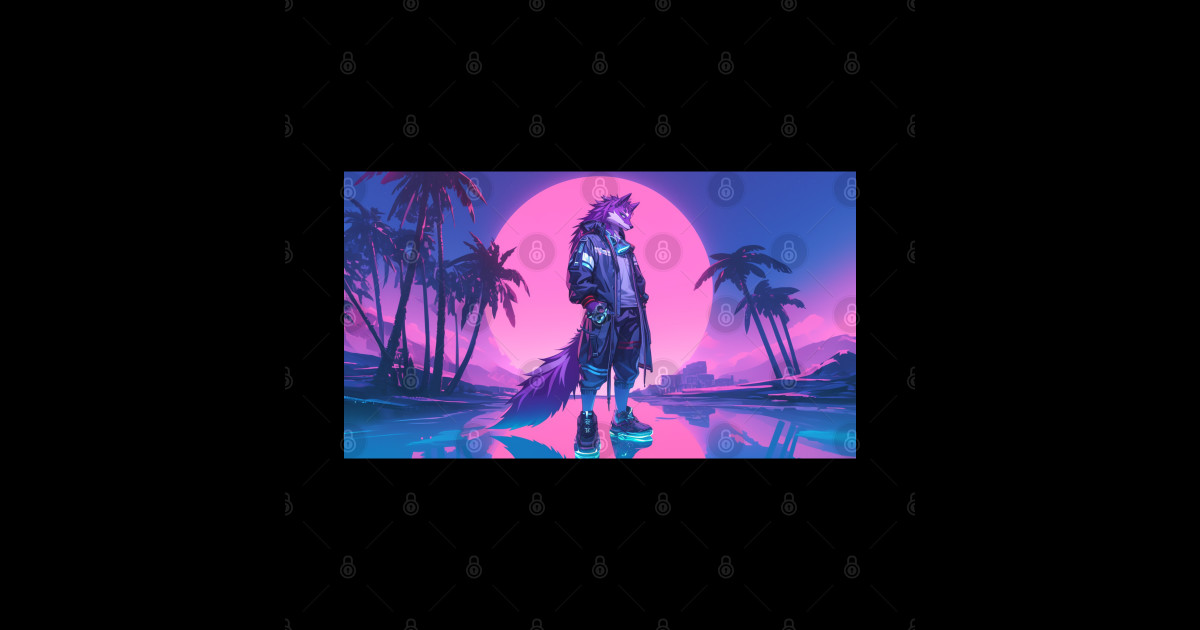 Furry Wolf Boy Retro Sun - Furry Costumes - Sticker | TeePublic