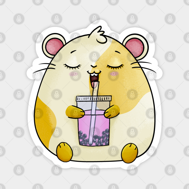 Cute Kawaii Hamster enjoying his Boba Tea - Hamster - Magnet | TeePublic