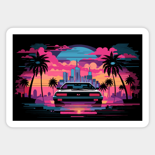 Synthwave Cityscape with Car - Synthwave - Sticker | TeePublic