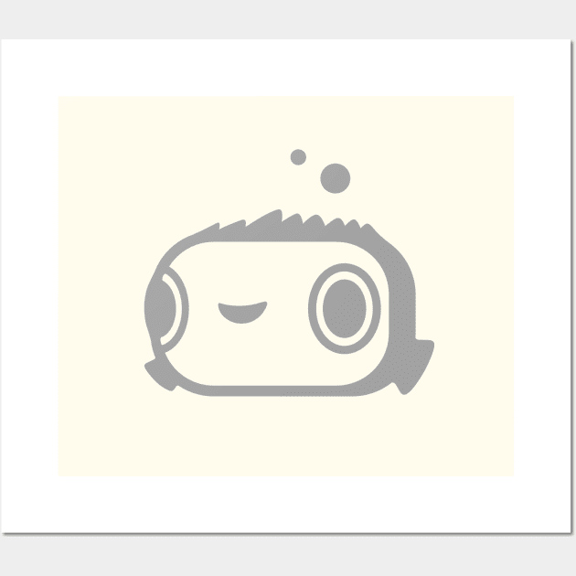 Happy Puffer Fish. Minimalist design of marine creature in grey ink ...