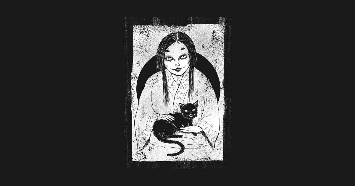 Kuroneko (White Print) - Inktober - T-Shirt | TeePublic