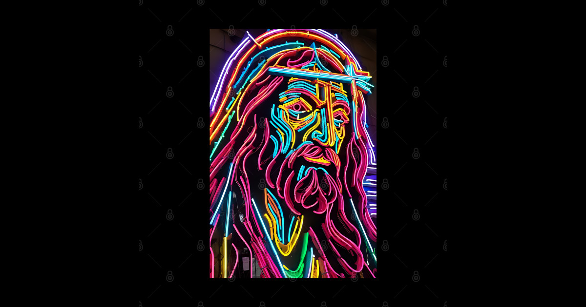 Neon Jesus Christ art - Neon Jesus Christ - Sticker | TeePublic