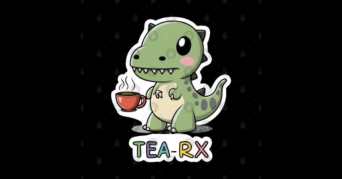 Trex having tea - Tea Rex - Sticker | TeePublic