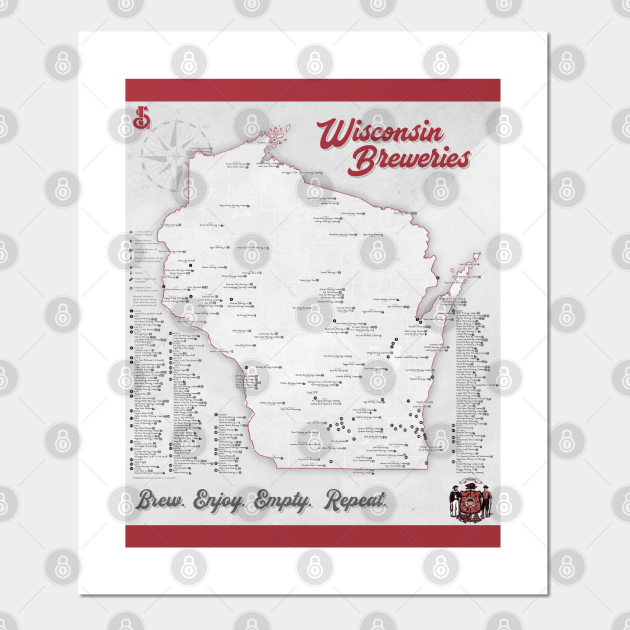 Wisconsin Breweries Map - Wisconsin - Posters and Art Prints | TeePublic