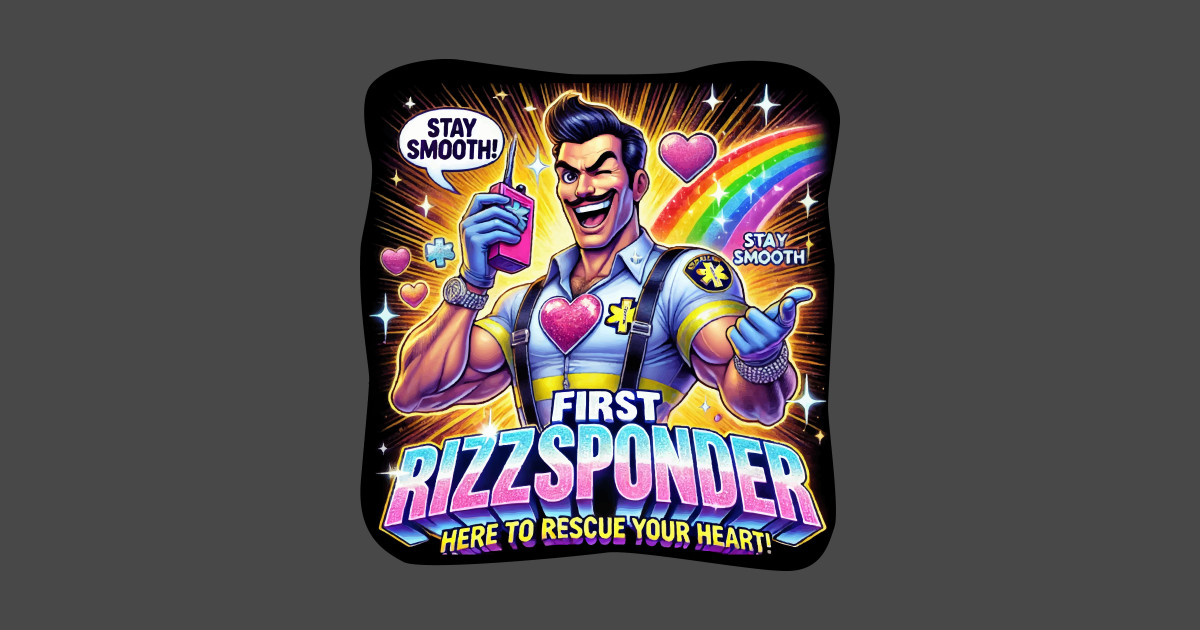 Funny First Responder Design: Rizz pun, EMT Parody with Colorful Heart ...