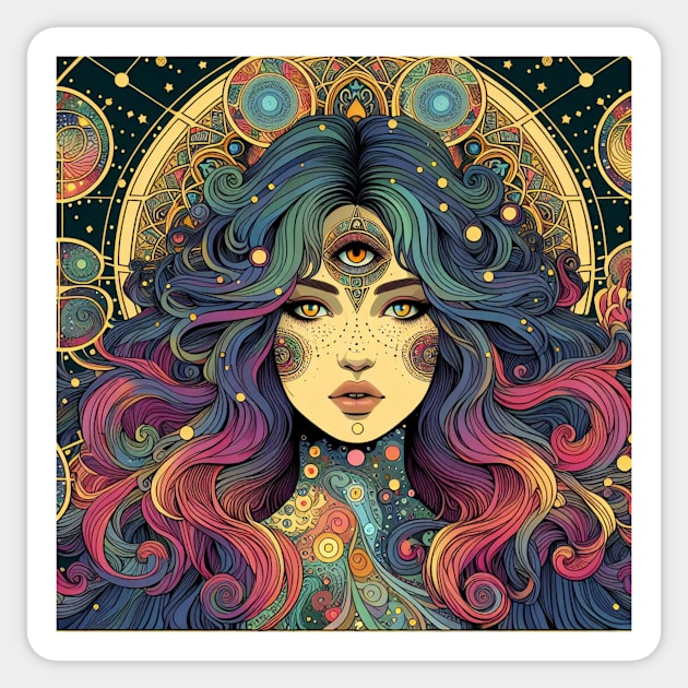 Galaxy Girl 01 - Artnouveau - Sticker | TeePublic