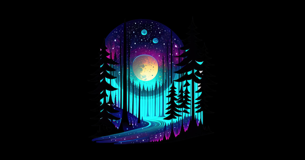 Galactic Forest IV - Black BG - Full Moon - Sticker | TeePublic