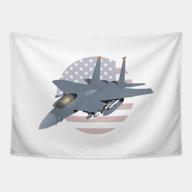F-15 Eagle Jet Fighter with American Flag - F 15 Eagle - Tapestry ...
