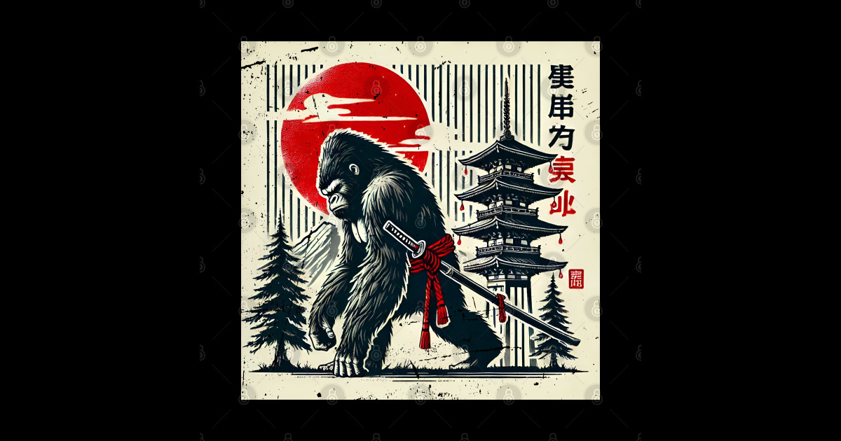 Samurai Bigfoot Japanese Vintage Graphic Ukiyo-e Art Funny T-Shirt ...