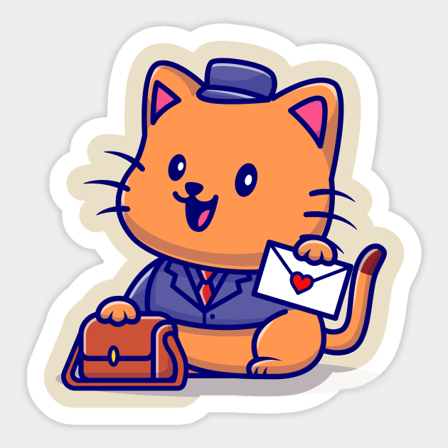Cute Cat Postman Cartoon - Cute Cat Postman Cartoon - Sticker | TeePublic