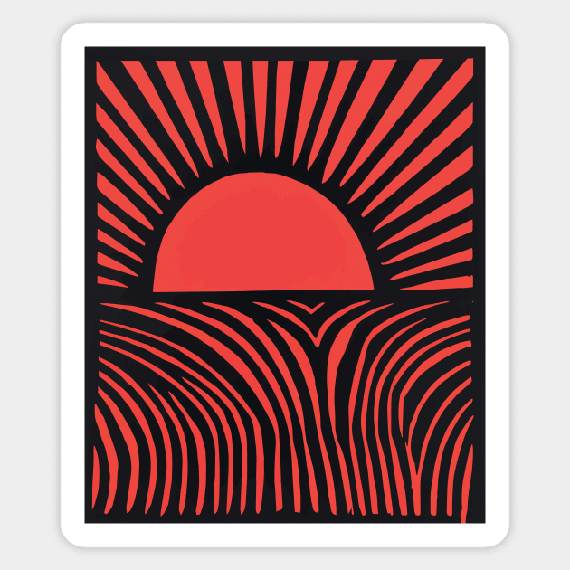 Sunrise Linocut - Sun - Sticker | TeePublic
