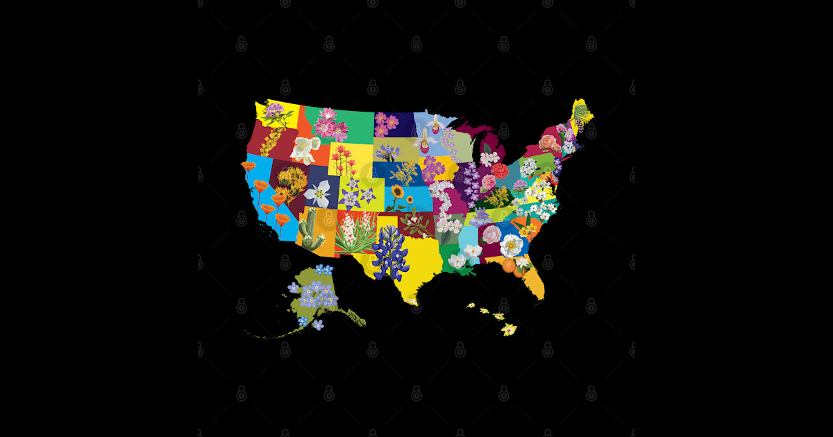 US State Flower Map - Usa - Posters and Art Prints | TeePublic