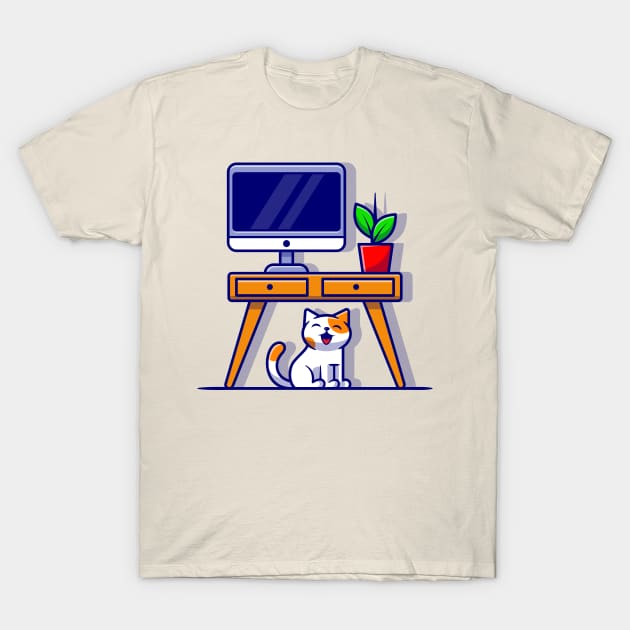 Cute Cat Under Table Cartoon - Cute Cat Under Table Cartoon - T-Shirt ...