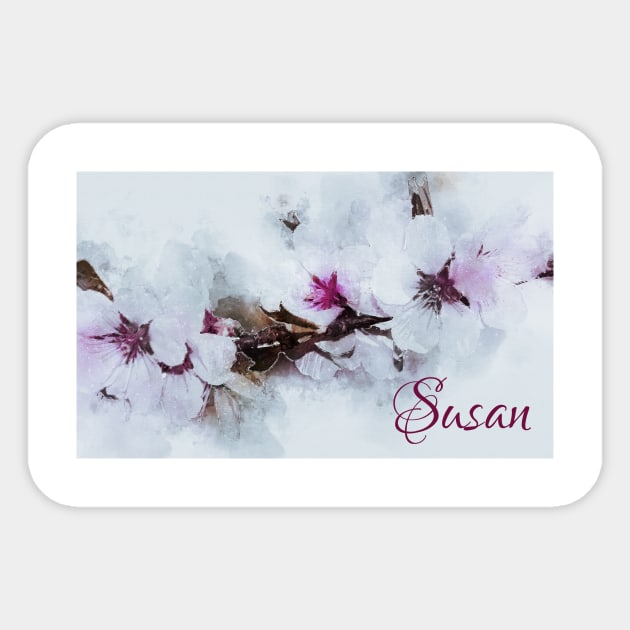 Cherry Blossom Designer Artwork Name Susan - Susan - Sticker | TeePublic
