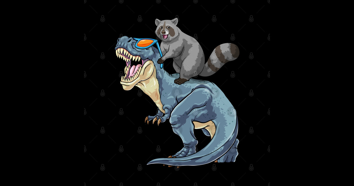 Raccoon Riding Dinosaur T-Rex Raccoon Trash Panda - Raccoon Dinosaur ...