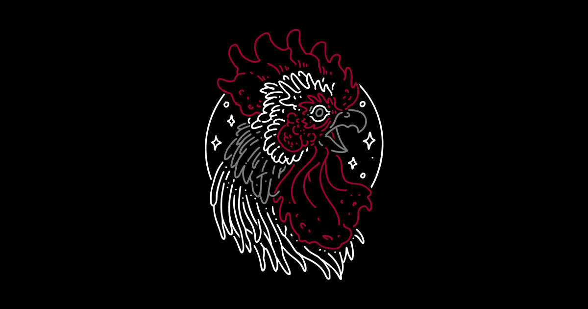 Line Art Cocky Rooster // Retro Rooster Head - Cocky - T-Shirt | TeePublic