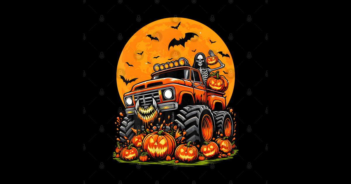 Halloween Monster Truck Skeleton Pumpkin Halloween - Halloween Monster ...