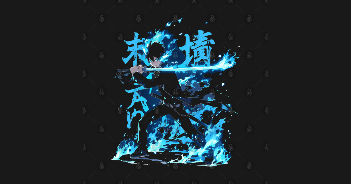 Rin Okumura Blue Flame Sword Pose - Rin Okumura - T-Shirt | TeePublic