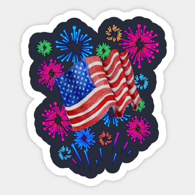American Flag Fireworks Fourth of July - Fourth Of July - Sticker ...