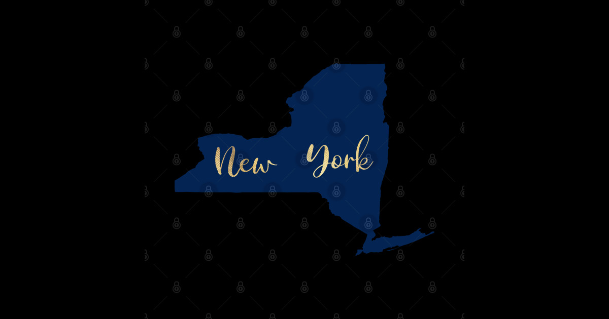 New York in Gold letters State Map - New York - Sticker | TeePublic