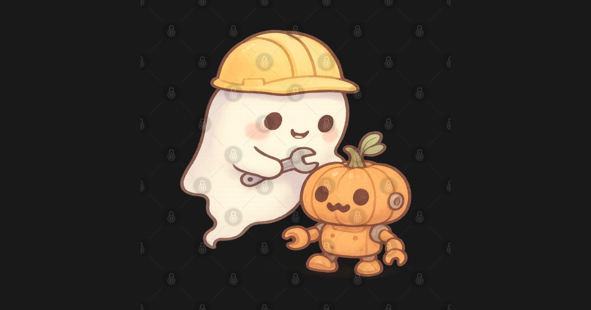 Ghost Mechanic – Fixing Pumpkin Robot Halloween Cute - Mechanic - T ...