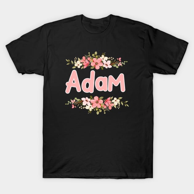 Flower Border Adam Name Label - Flower Border Adam Name Label - T-Shirt ...