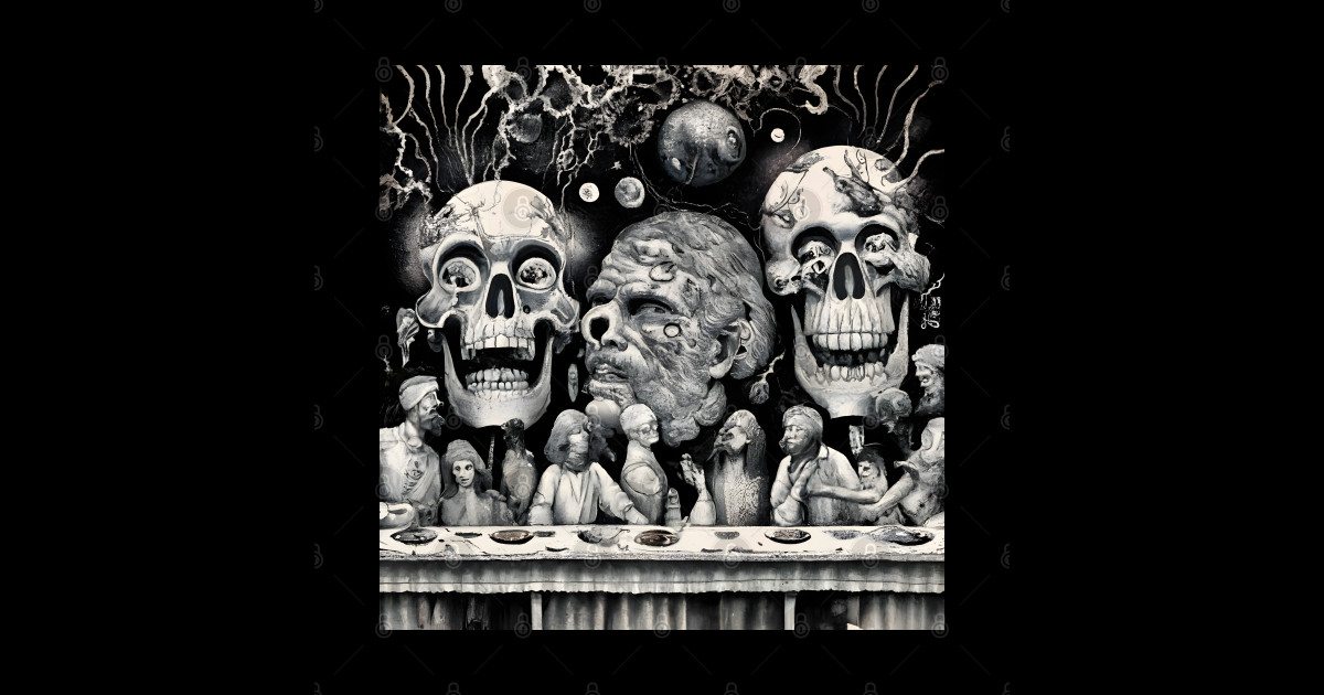 Halloween wishes with the last supper, witch, ghost, skull, skeleton ...