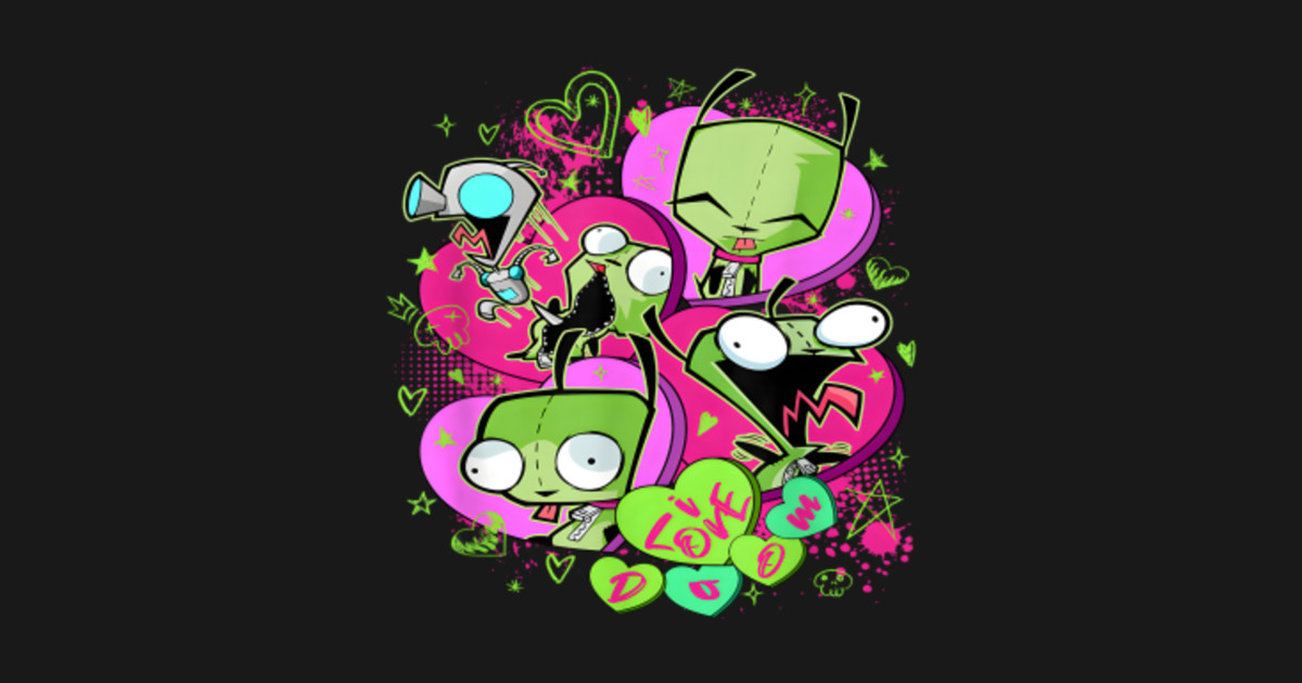 Invader Zim Valentine’s Day, GIR I Love Doom Poster - Cartoon Valentine ...