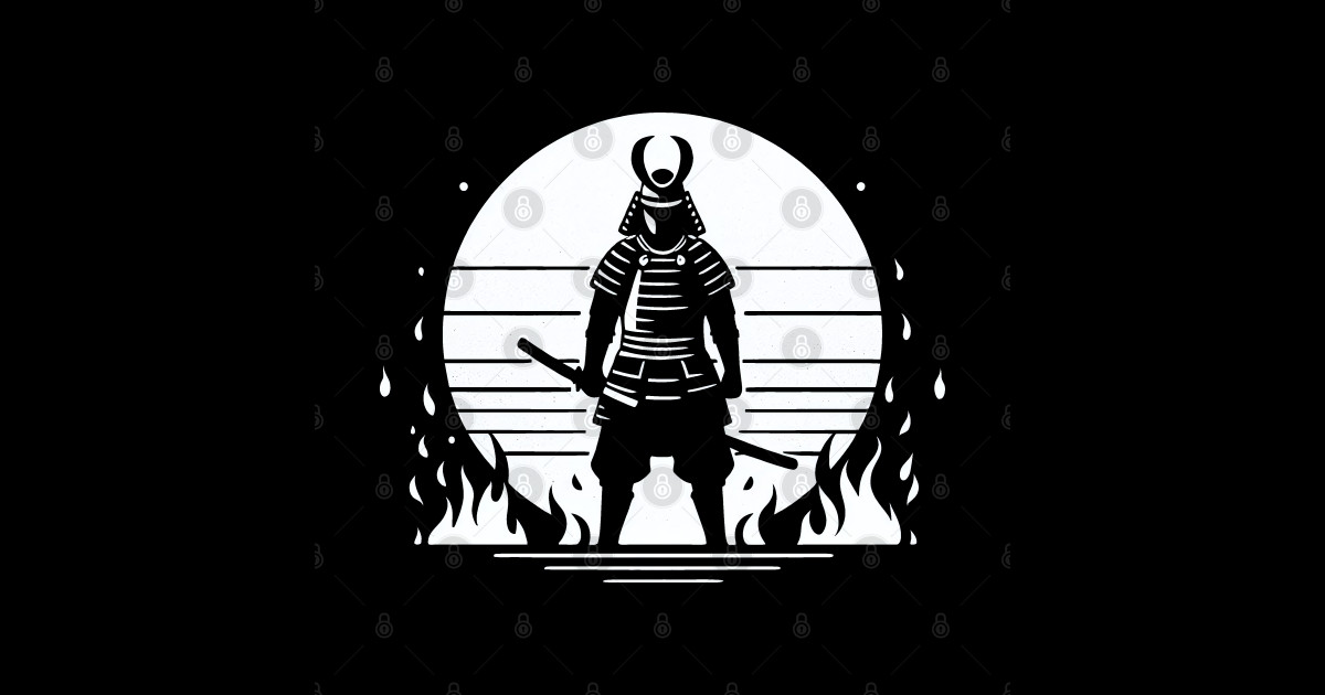 Samurai Warrior standing unfazed in Flames - Samurai Warrior - Sticker ...