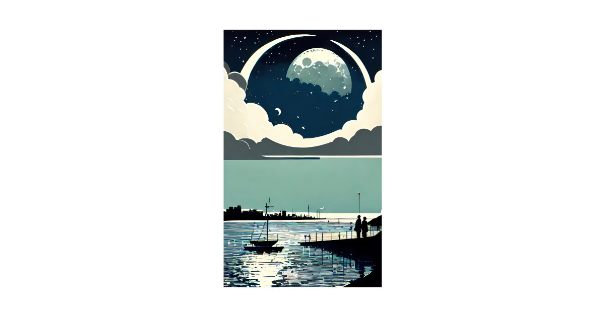 Blue Moon bay abstract line art - Moon Bay - T-Shirt | TeePublic