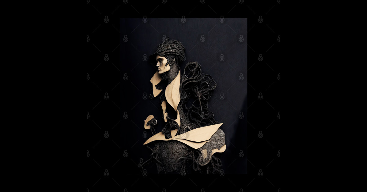 Woman's face in apprehensive profile of the gothic and mentalizing gear ...