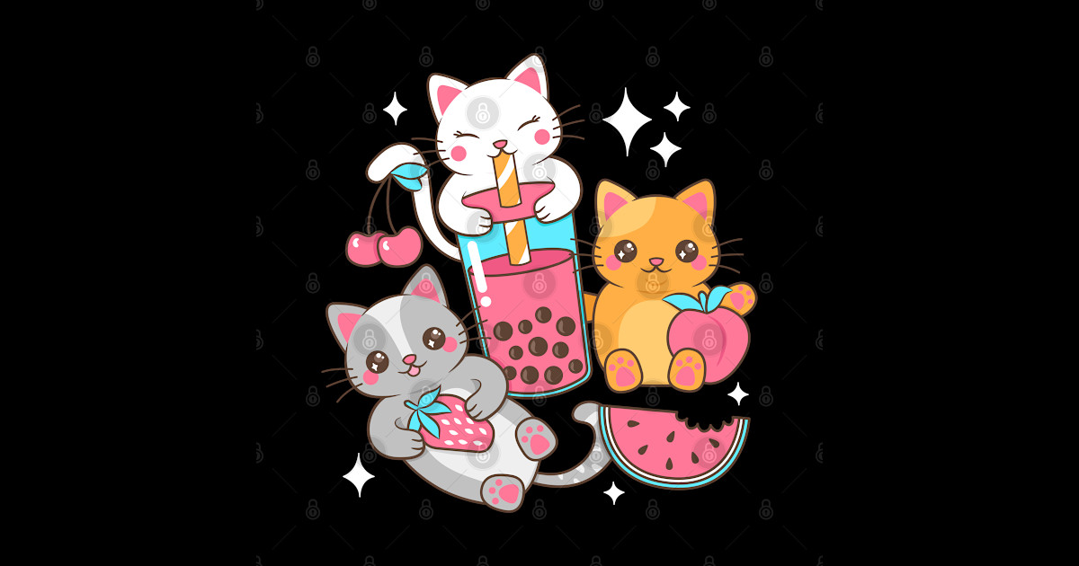 Boba Cats - Cat - Sticker | TeePublic