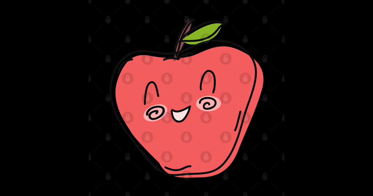 Smiling Apple Cute Drawing - Smiling Apple Cute - Sticker | TeePublic