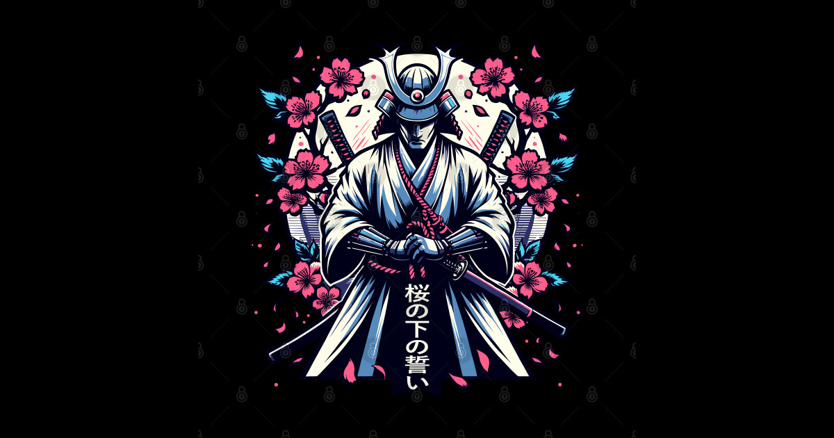 Samurai Cherry Blossom Guardian Art - Samurai - Sticker | TeePublic