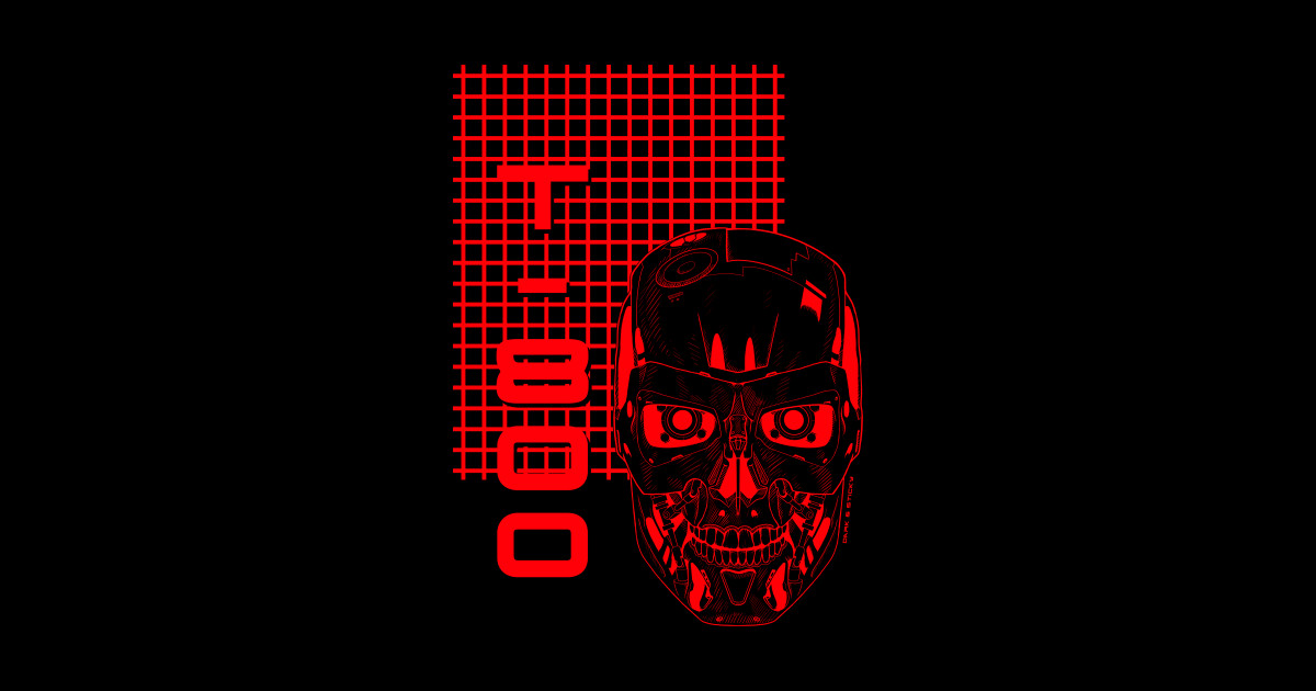 Terminator Skull - T-800 - Laser Grid Cyberpunk- ALL RED VERSION ...