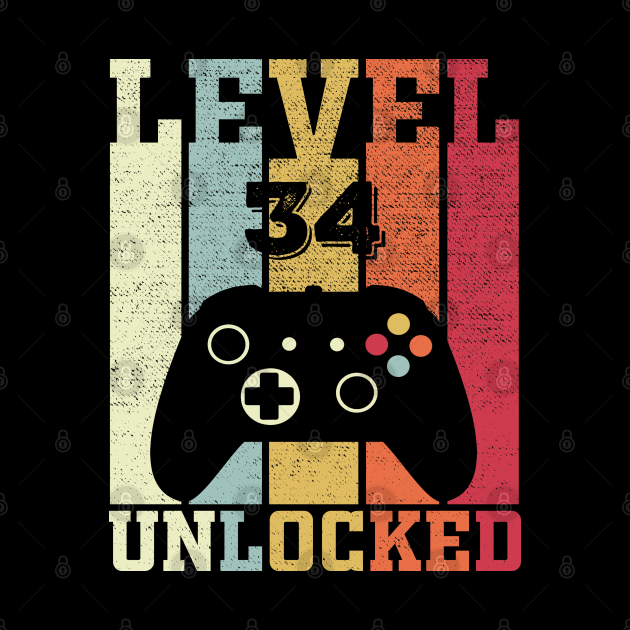 Level 34 Unlocked Funny Video Gamer 34th Birthday Gift - Level 34 ...