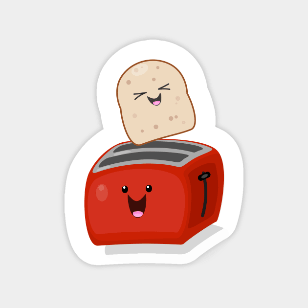 Cute kawaii toast and red toaster cartoon - Toast - Magnet | TeePublic