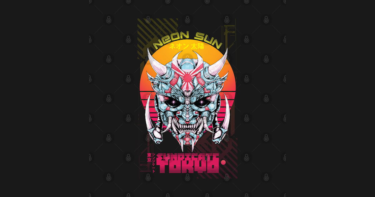 neon sun oni mask (full color) - Neon Sun Oni Mask Full Color - T-Shirt ...